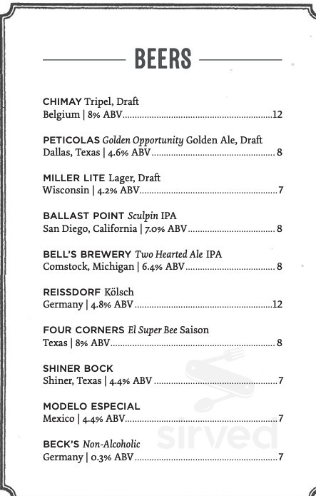 The Honor Bar menu in Palm Beach, Florida, USA