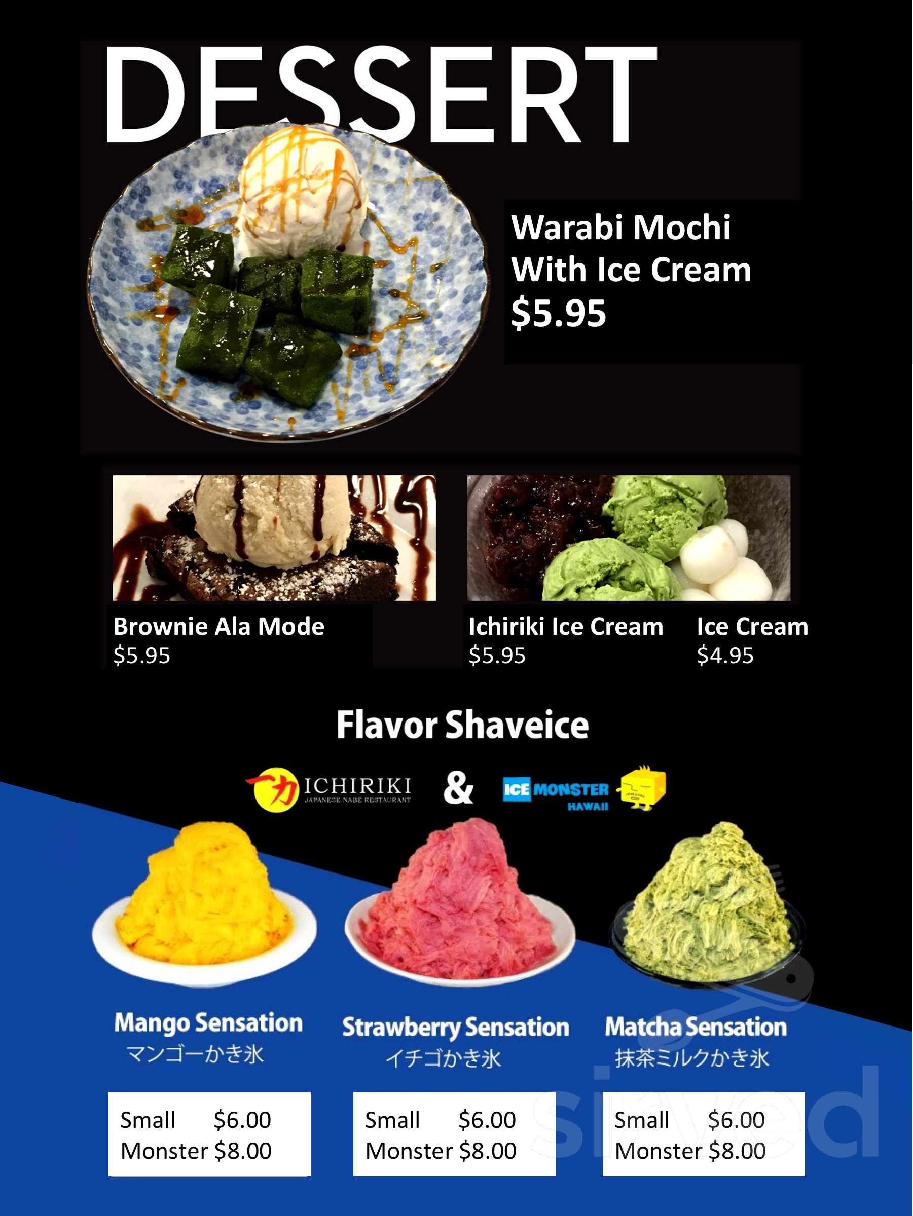 Ichiriki Japanese Nabe Restaurant menu in Honolulu, Hawaii, USA