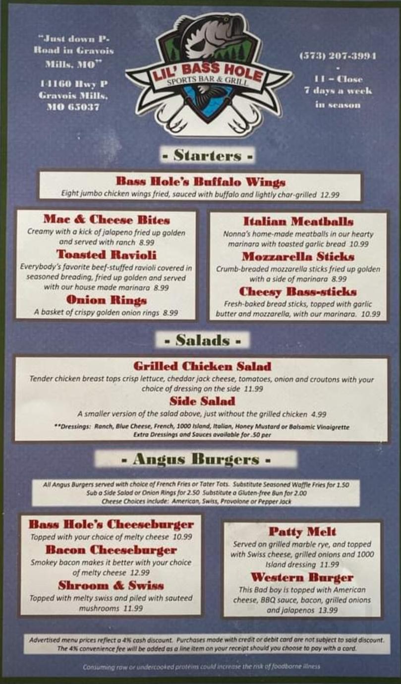 lil bass hole menus in Gravois Mills, Missouri, United States