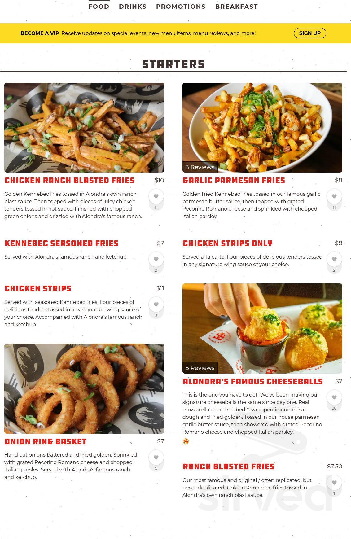Menu - Alhambra CA's Alondra's Hot Wings, Pizza, Pasta | Sirved