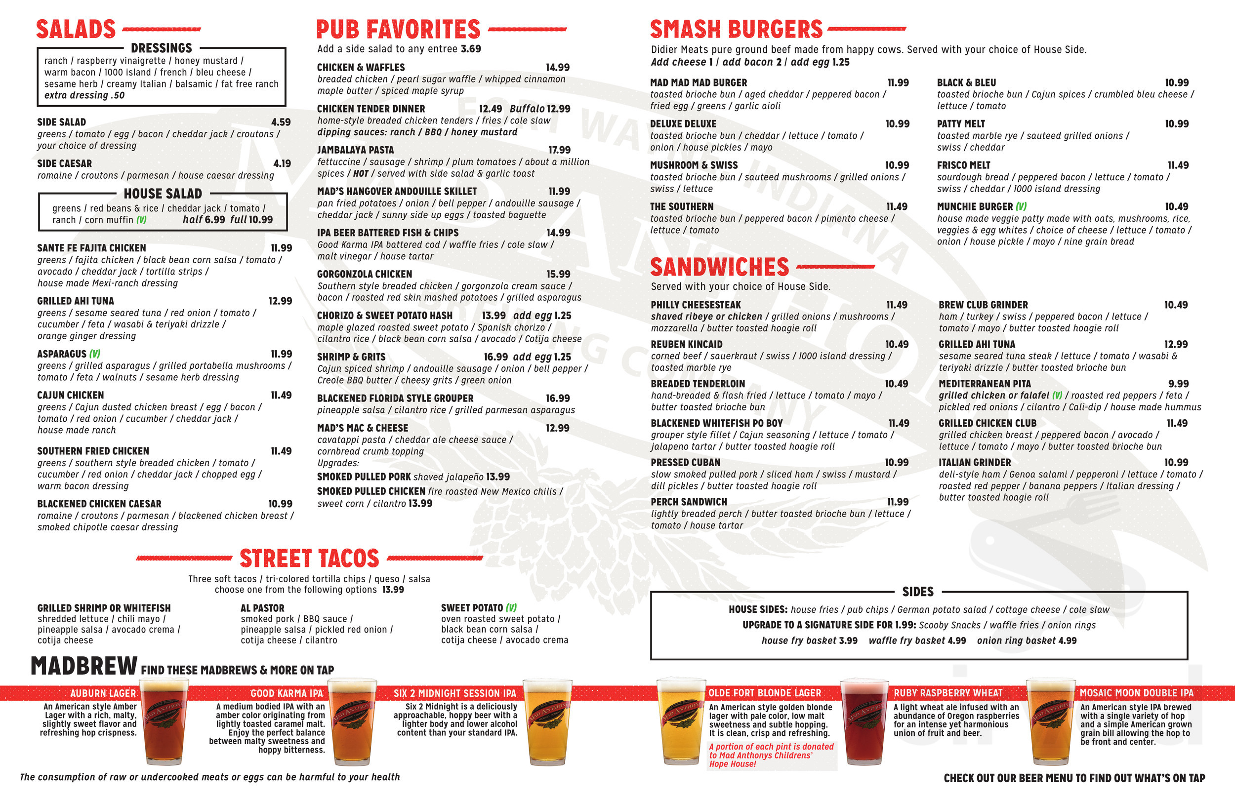 Mad Anthony Brewing Company menu in Warsaw, Indiana, USA