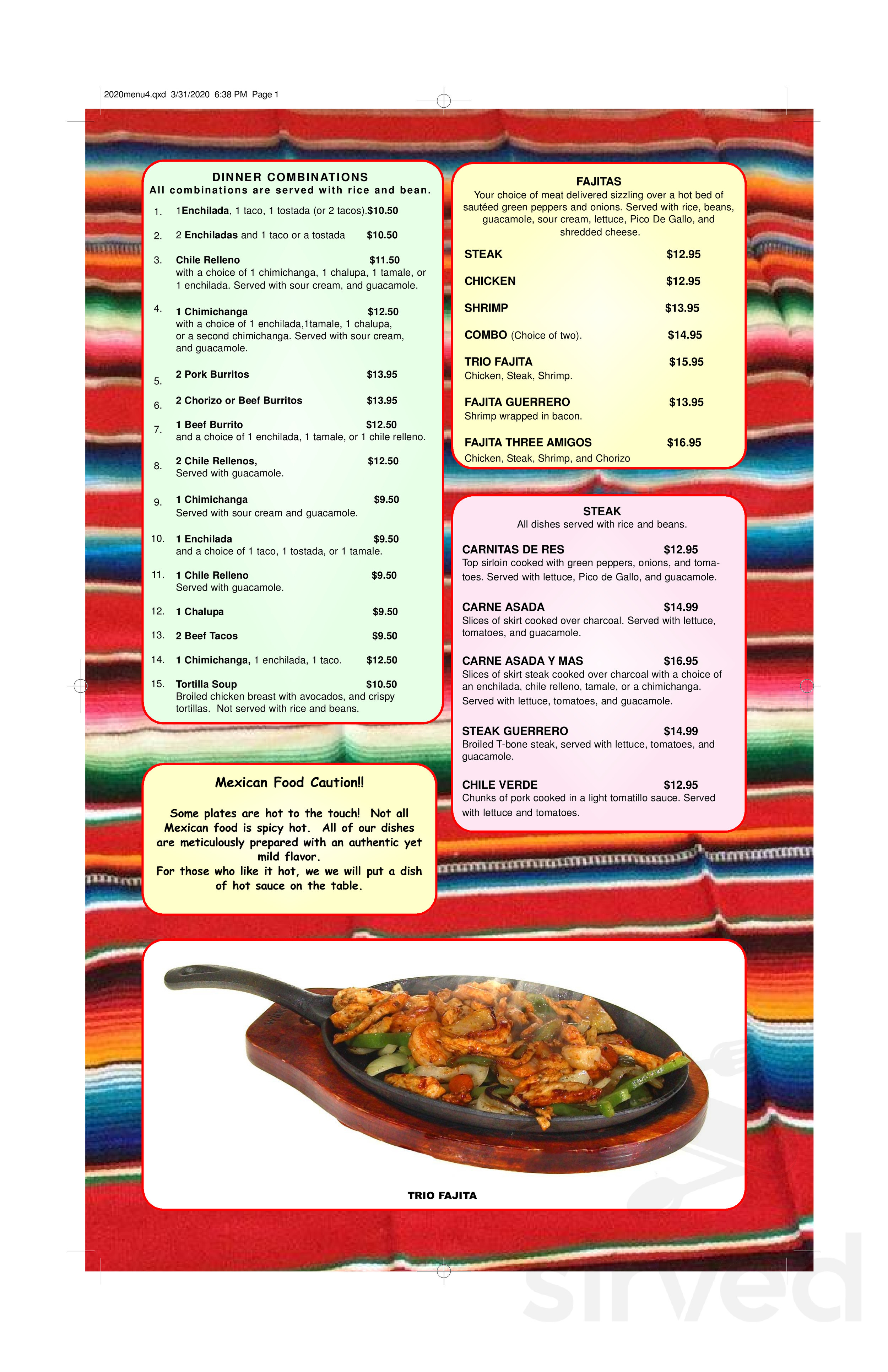 Three Amigos Family Restaurant menu in Waterloo, Iowa, USA
