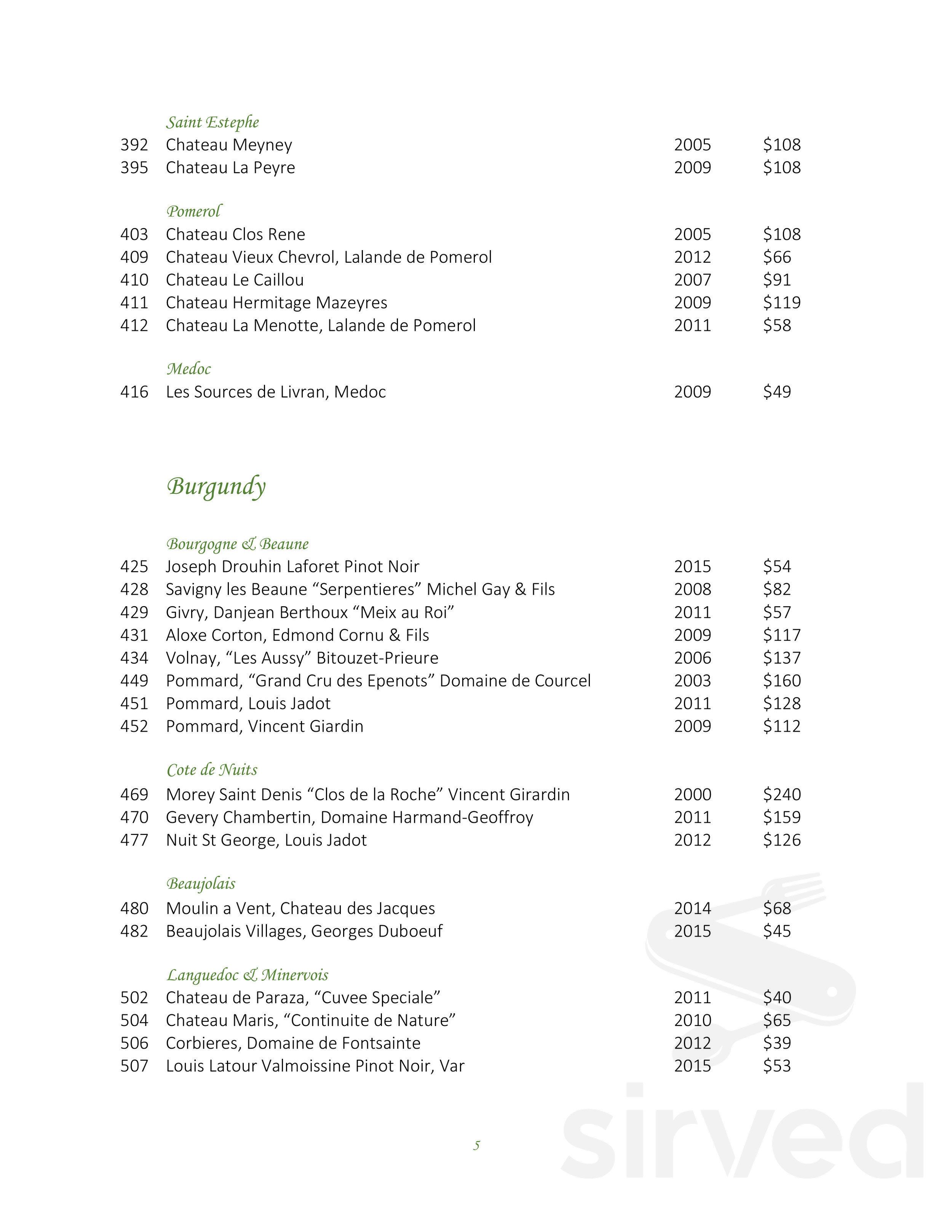 Dining Room At Von Trapp Family Lodge menu in Stowe, Vermont, USA
