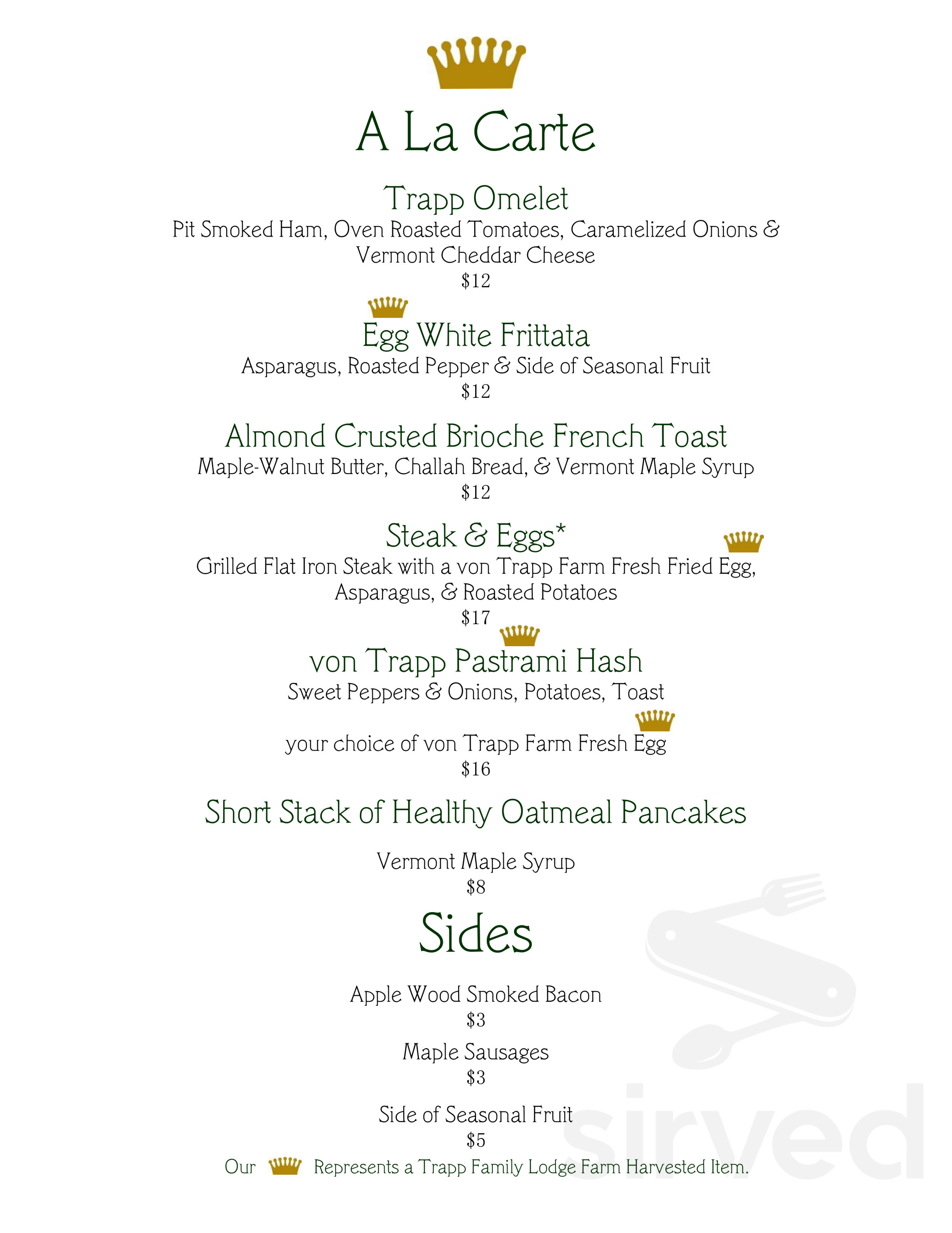 Dining Room At Von Trapp Family Lodge Menu - Stowe, Vermont | Sirved
