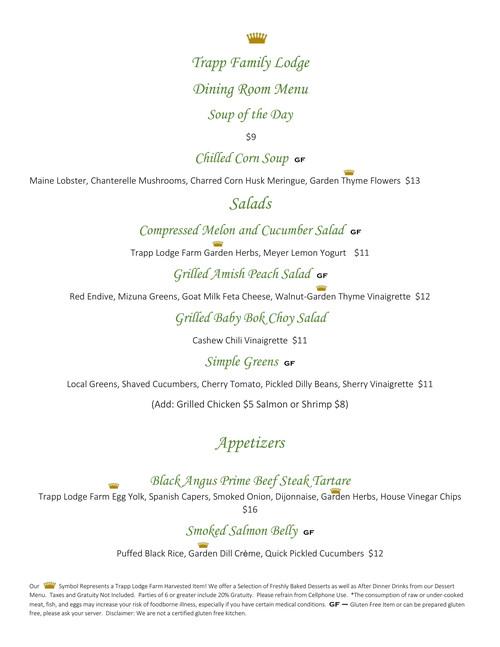Dining Room At Von Trapp Family Lodge menu in Stowe, Vermont, USA