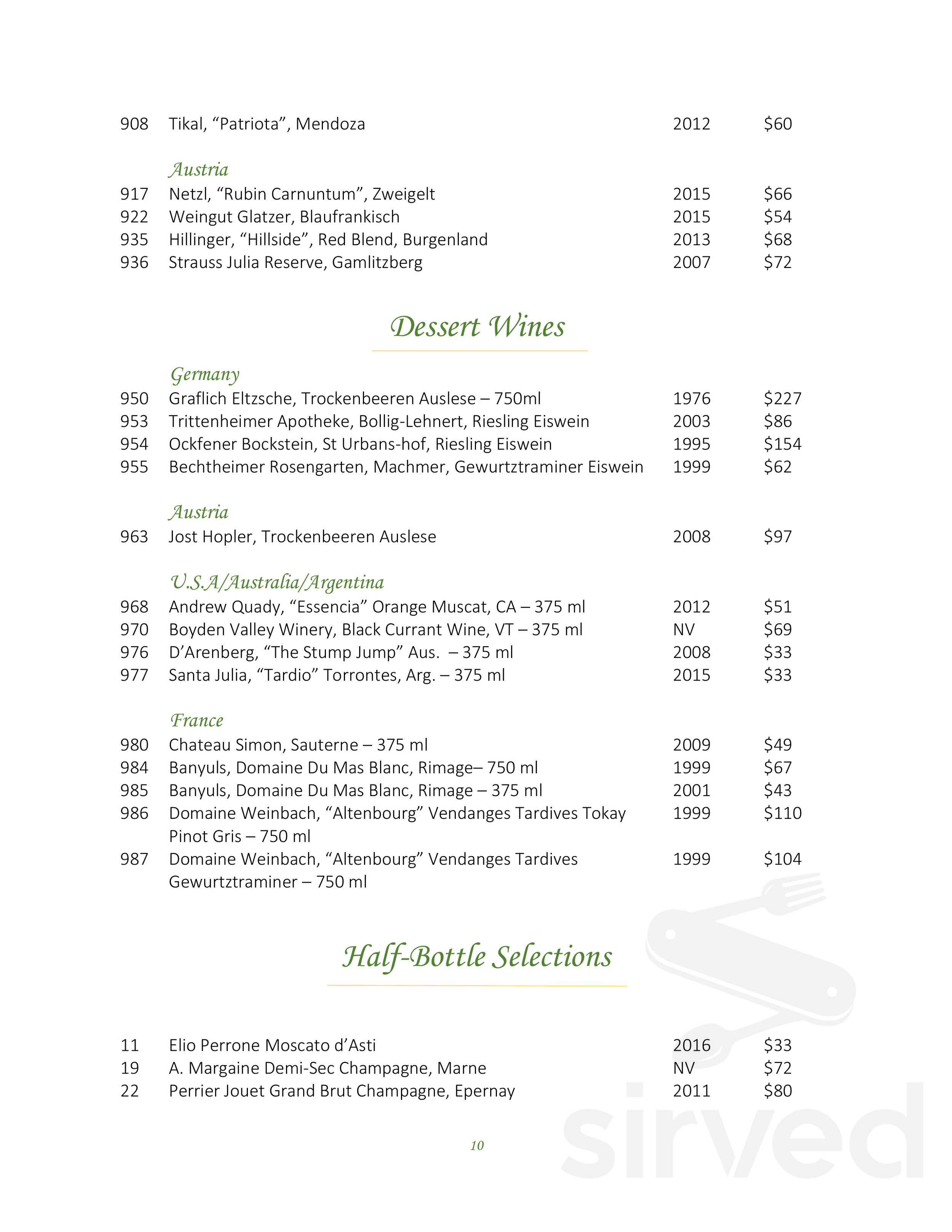 Dining Room At Von Trapp Family Lodge menu in Stowe, Vermont, USA