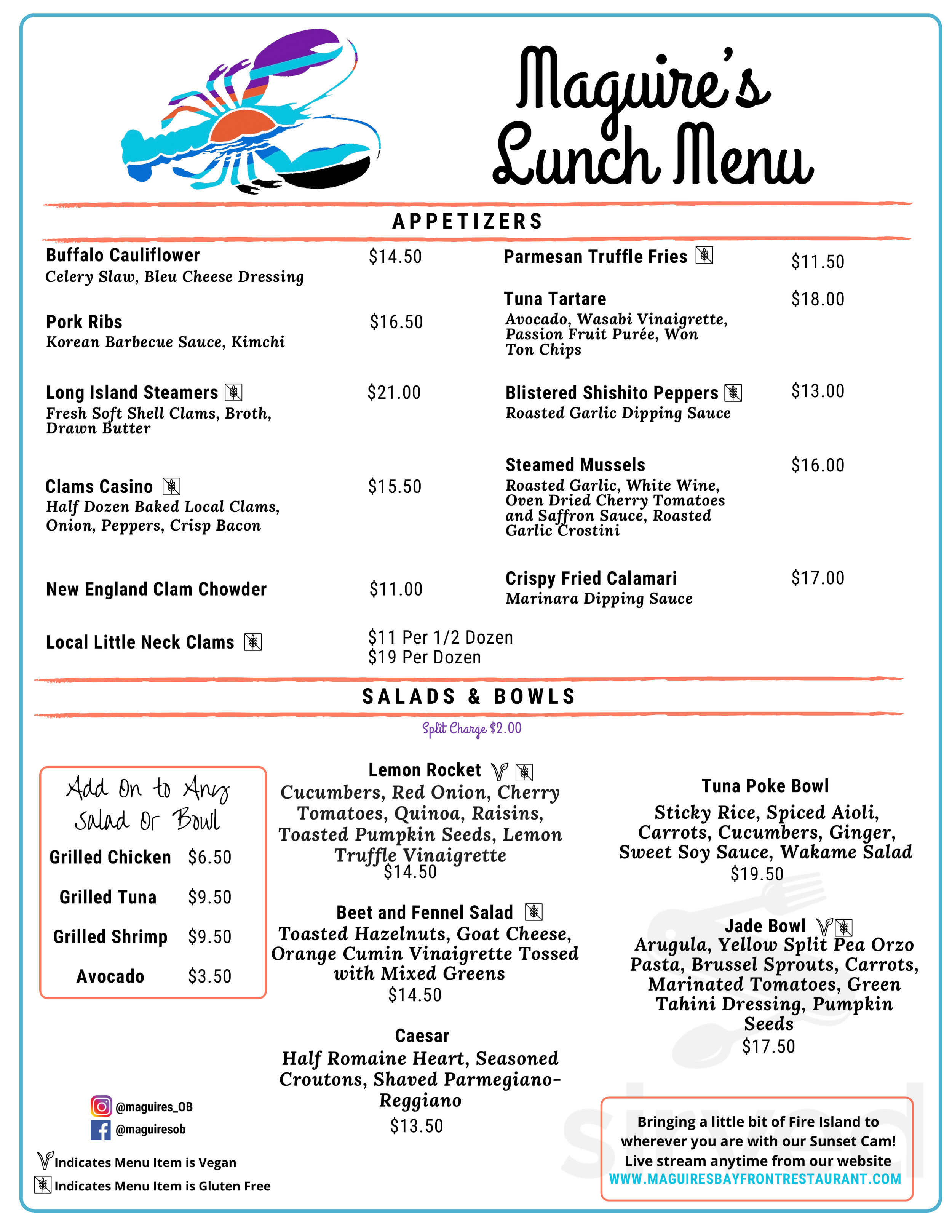 Maguire's Bayfront Restaurant menu in Ocean Beach, New York, USA