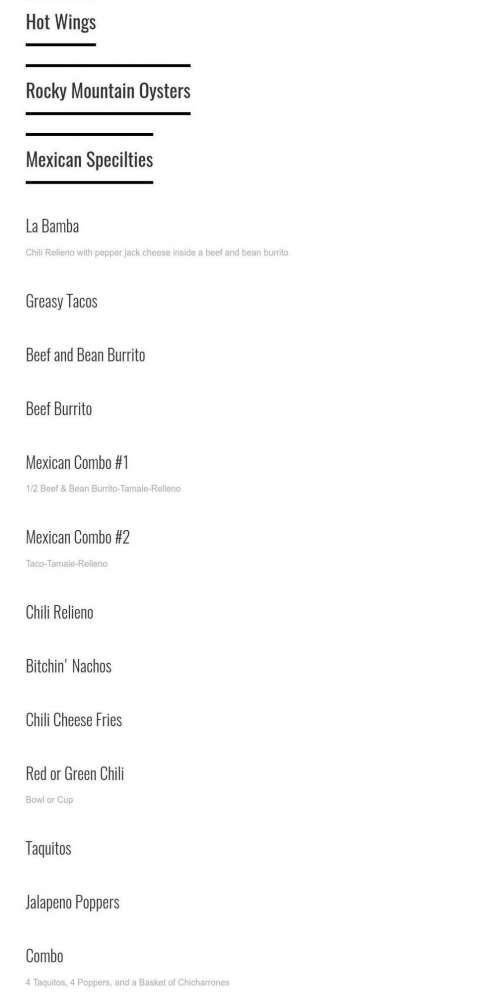 Jerry D's menu in Dacono, Colorado, USA