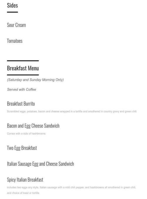 Jerry D's menu in Dacono, Colorado, USA