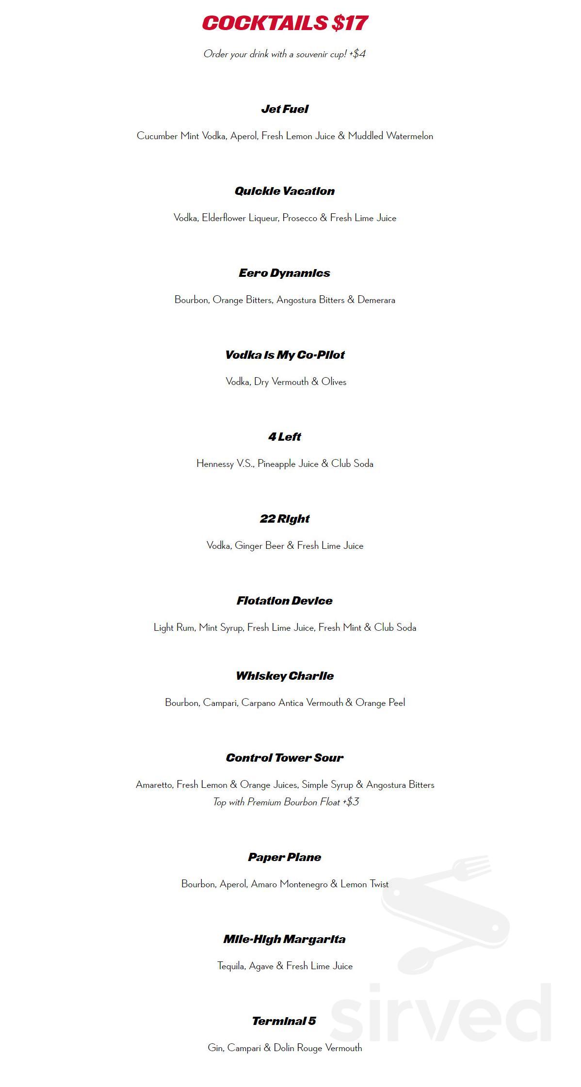 TWA Hotel menu in Queens, New York, USA