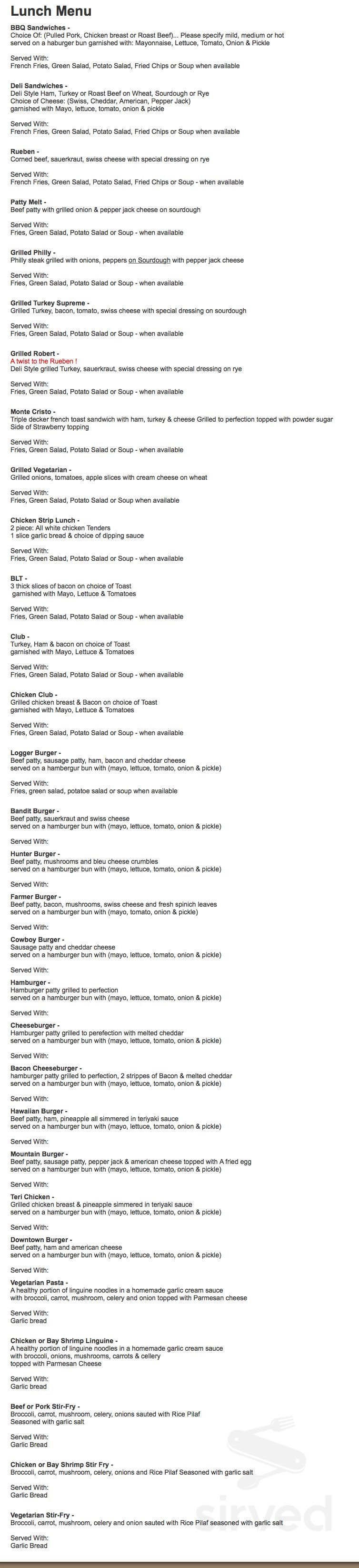 Menu - Yakima WA's Backwoods Cafe | Sirved