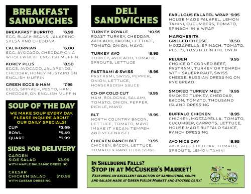 Green Fields Market menu in Greenfield, Massachusetts, USA