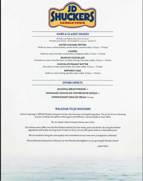 JD Shuckers Georgetown menu in Georgetown, Delaware, USA