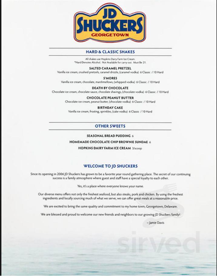 JD Shuckers Georgetown menu in Georgetown, Delaware, USA