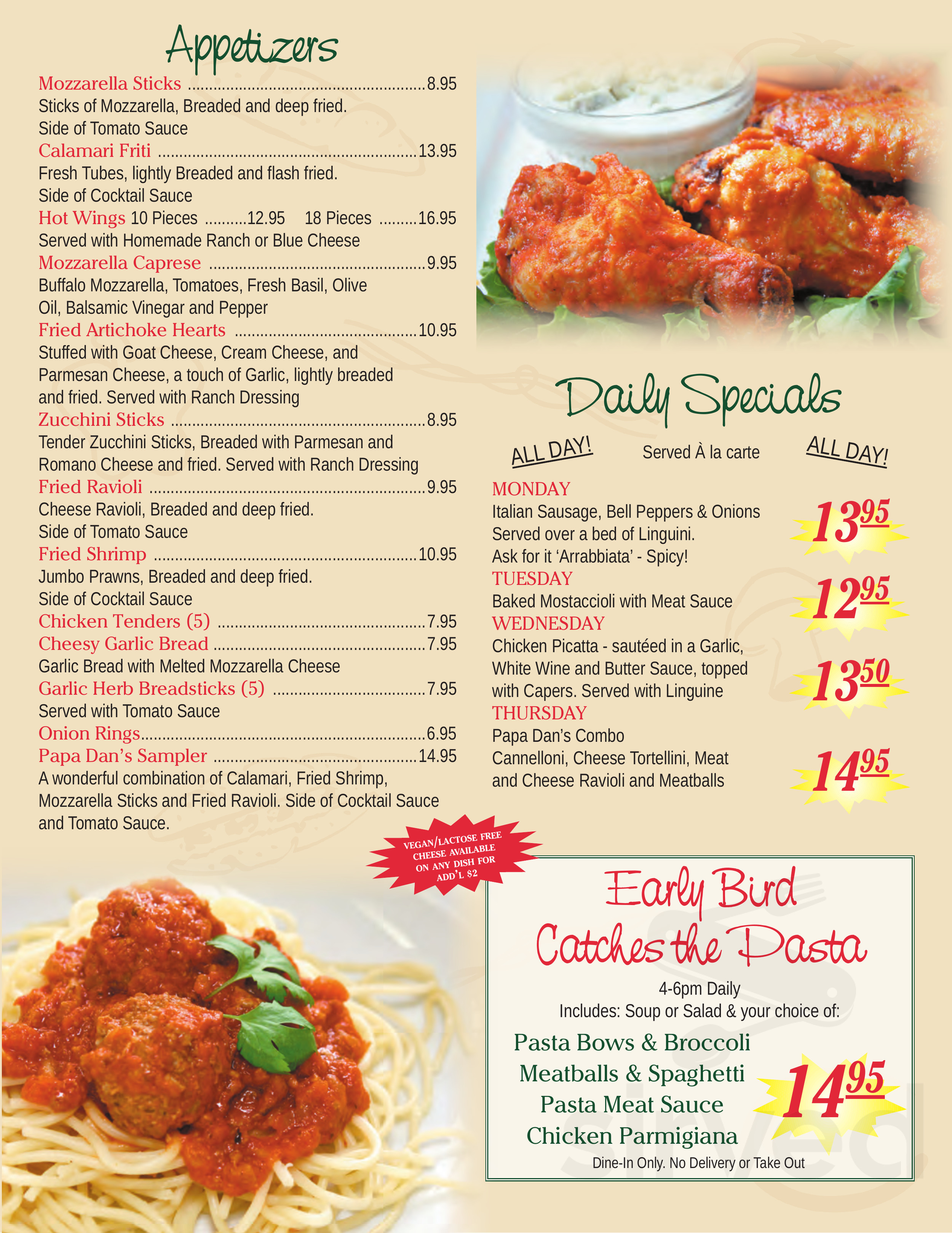 Papa Dan's Pizza & Pasta menus in Palm Desert, California, United States