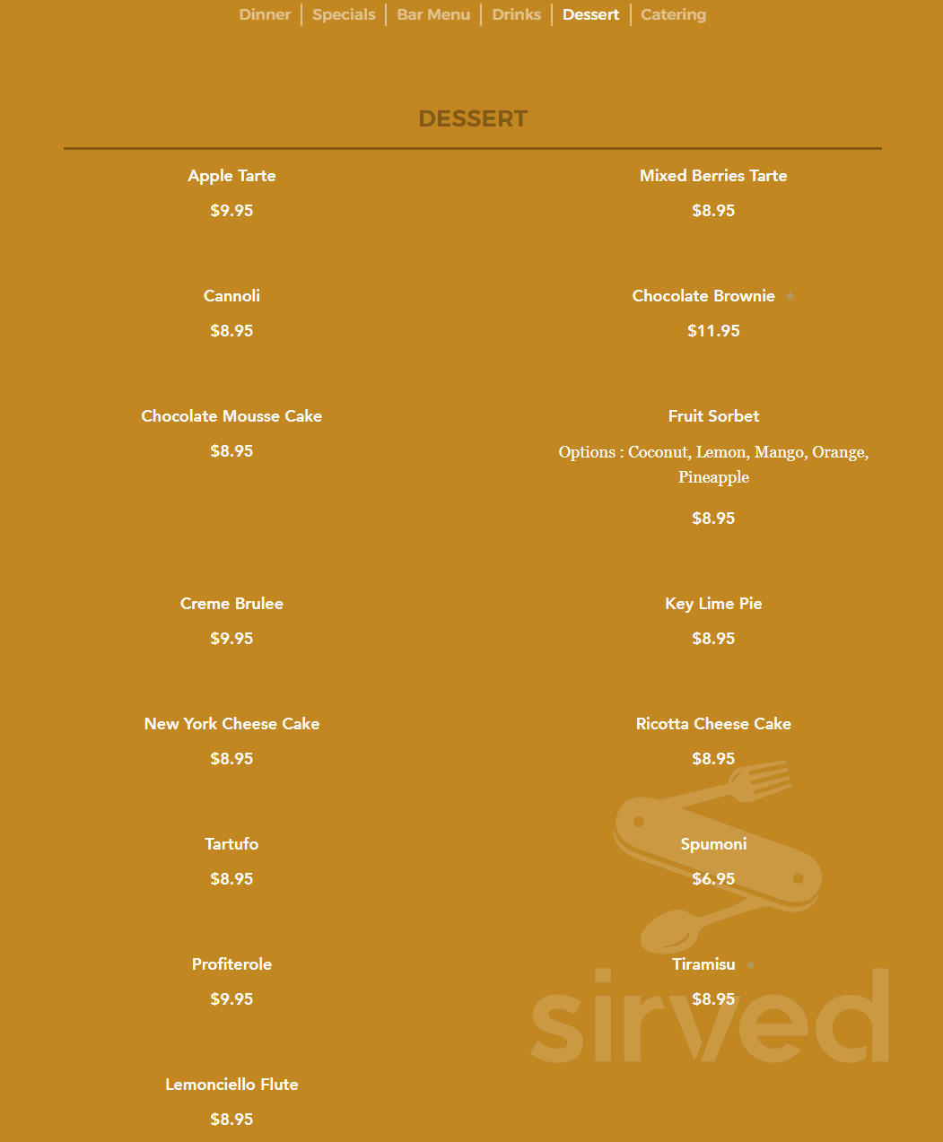CAFE VICO RESTAURANT OCEAN menu in Fort Lauderdale, Florida, USA