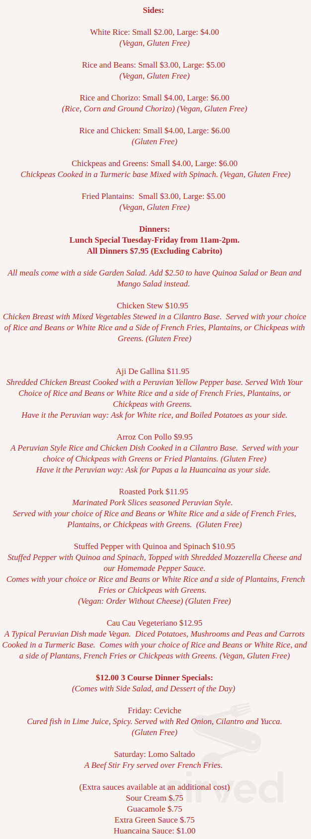 La Empanada Llama menu in Albany, New York, USA