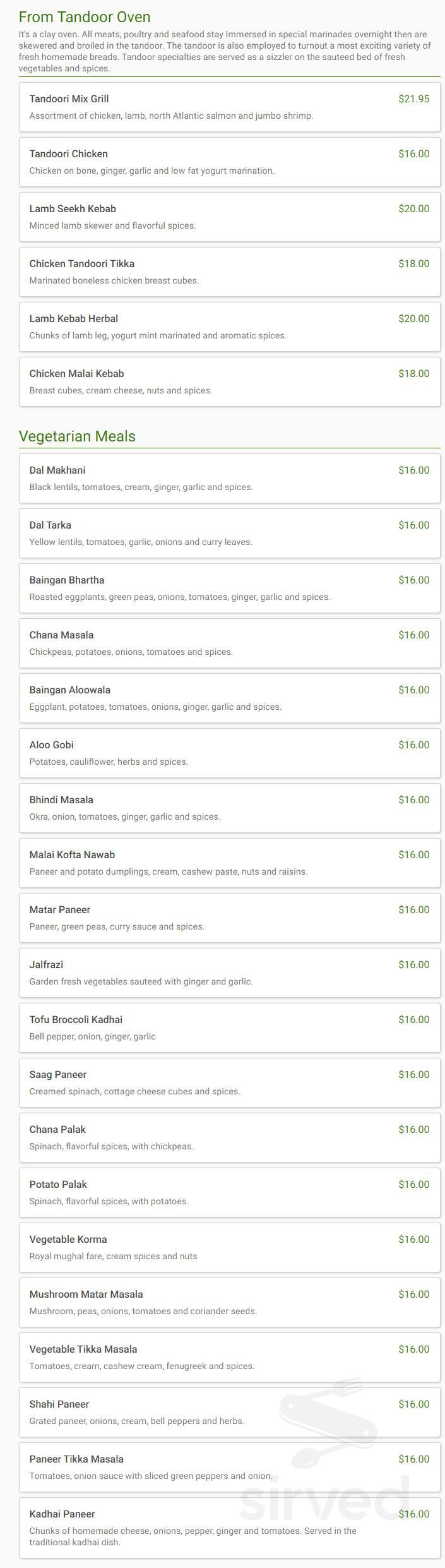 Menu - Wilmington NC's Nawab Fine Indian Cuisine | Sirved