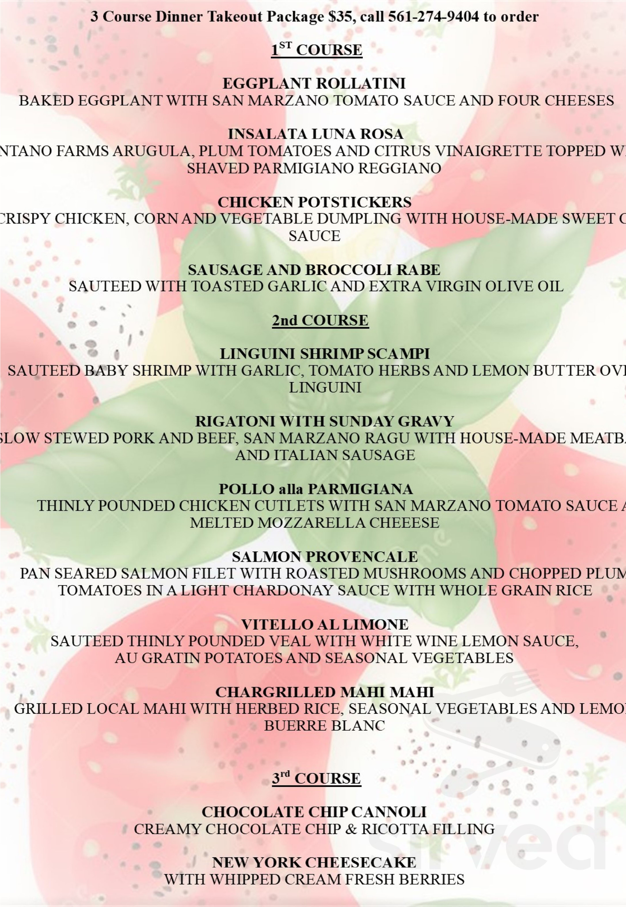 Menu - Delray Beach FL's Caffe Luna Rosa | Sirved
