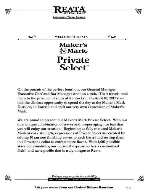 Reata Restaurant menu in Alpine, Texas, USA