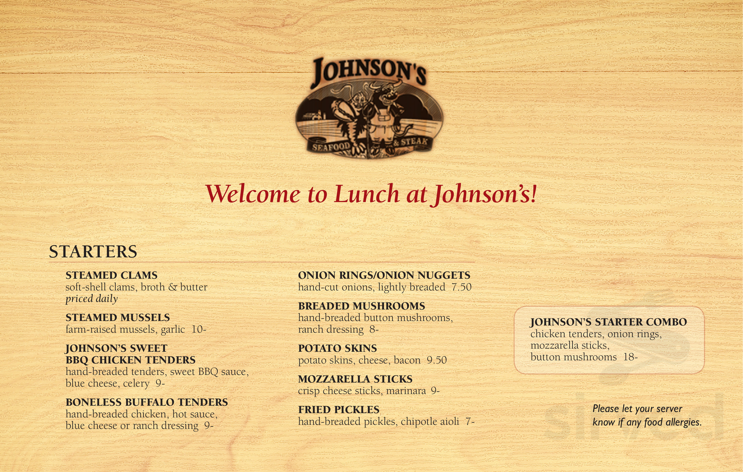 Johnsons Seafood & Steak menu in North Berwick, Maine, USA