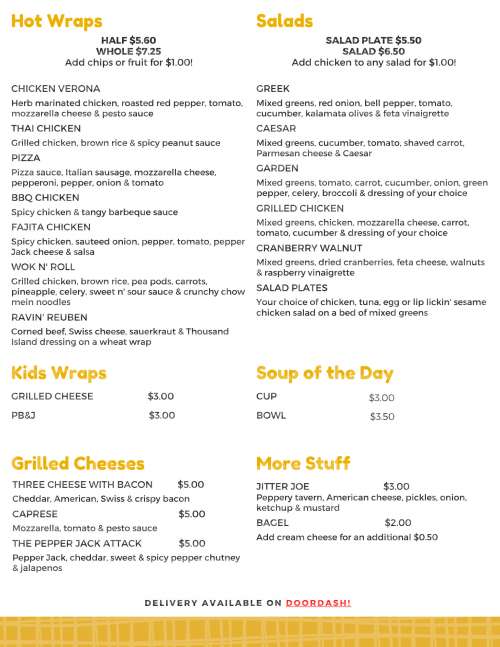 Jitters menu in Sioux City, Iowa, USA