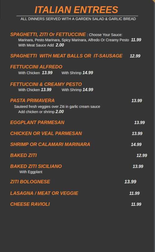 Primavera Pizzeria & Grill menu in Fredericksburg, Virginia, USA