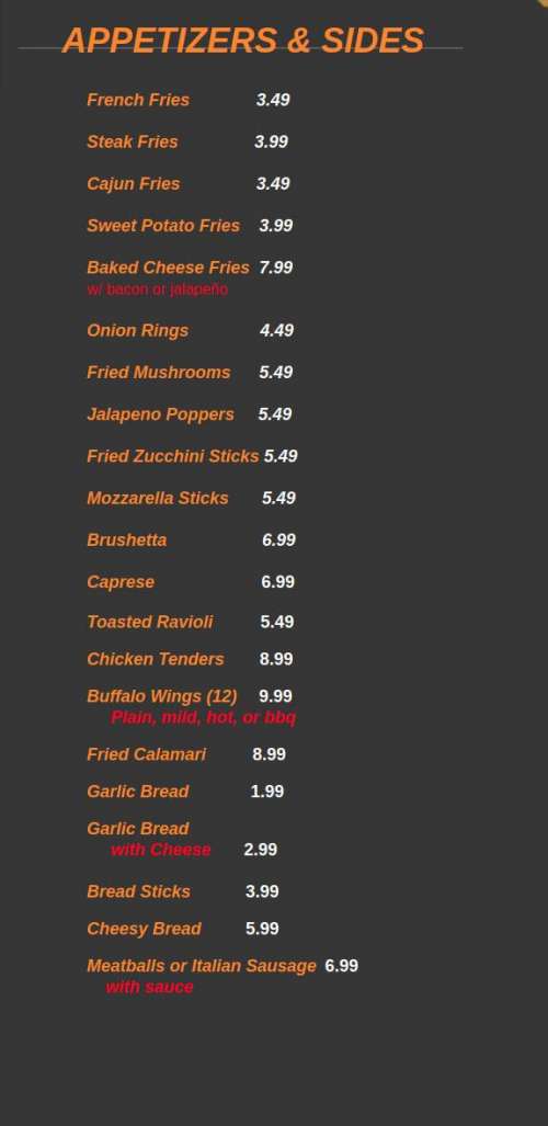 Primavera Pizzeria and Grill menu in Fredericksburg, Virginia, USA