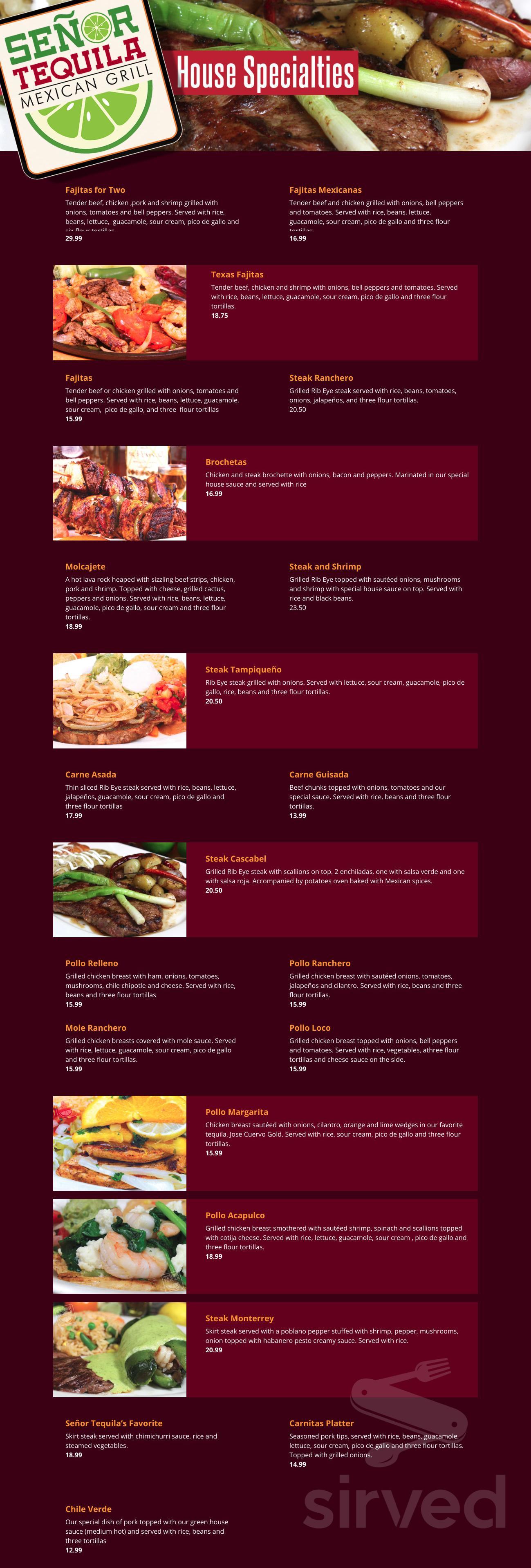 Señor Tequila Mexican Grill - Westchase menus in Tampa, Florida, United ...