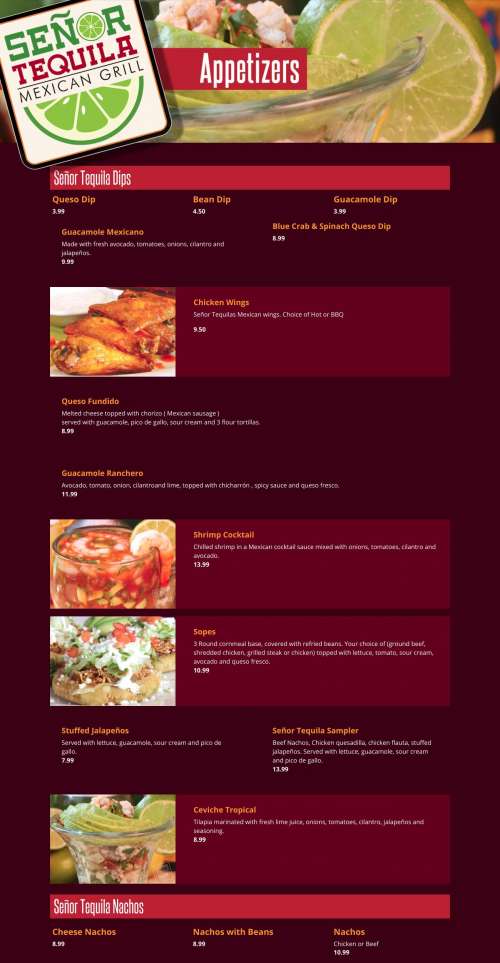 Señor Tequila Mexican Restaurant - Tampa menu in Tampa, Florida, USA