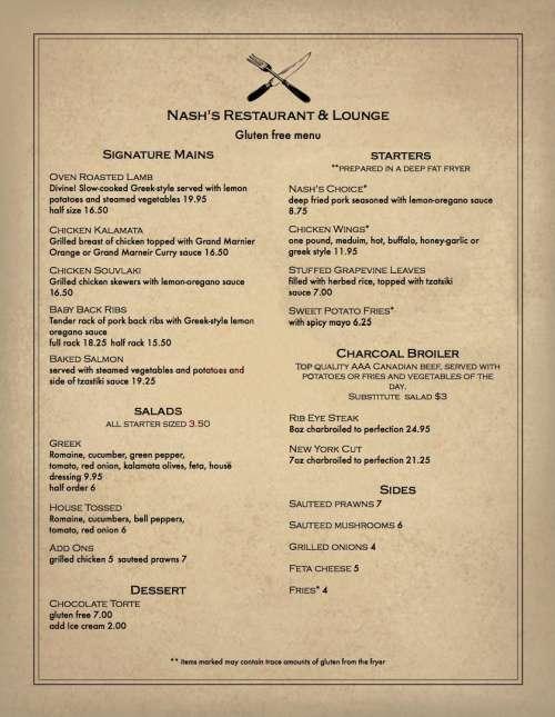 Nash's Restaurant & Lounge menu in Assiniboia, Saskatchewan, Canada