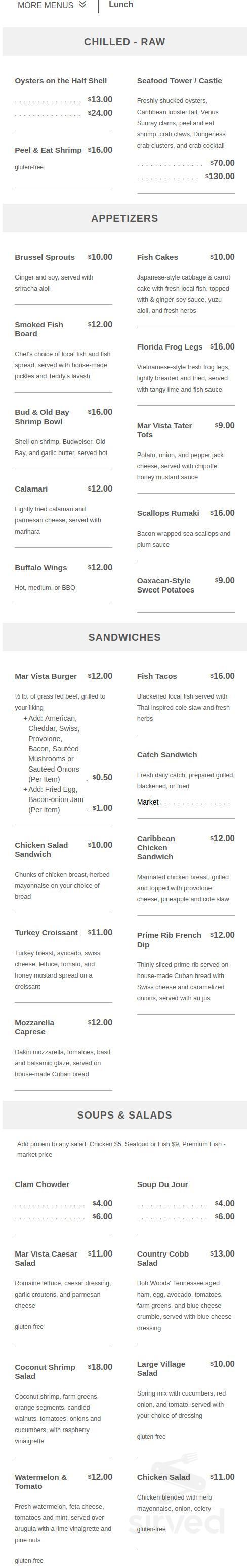 Mar Vista Dockside Restaurant & Pub menu in Longboat Key, Florida, USA