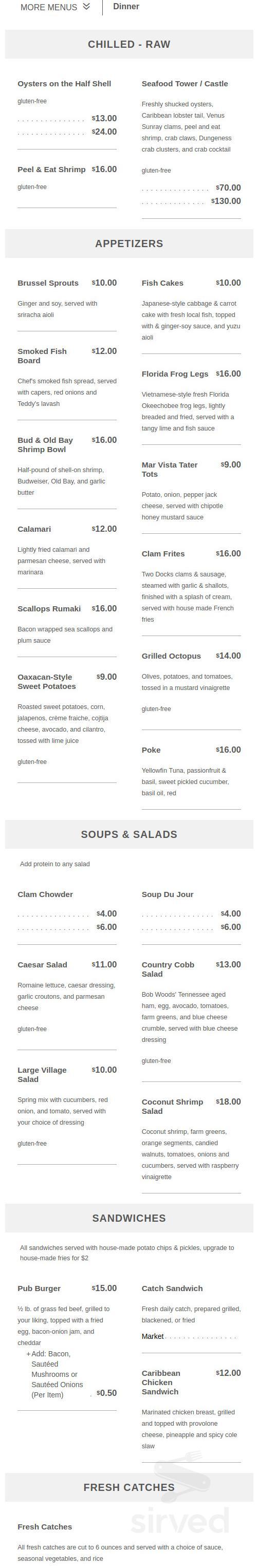 Mar Vista Dockside Restaurant & Pub menu in Longboat Key, Florida, USA