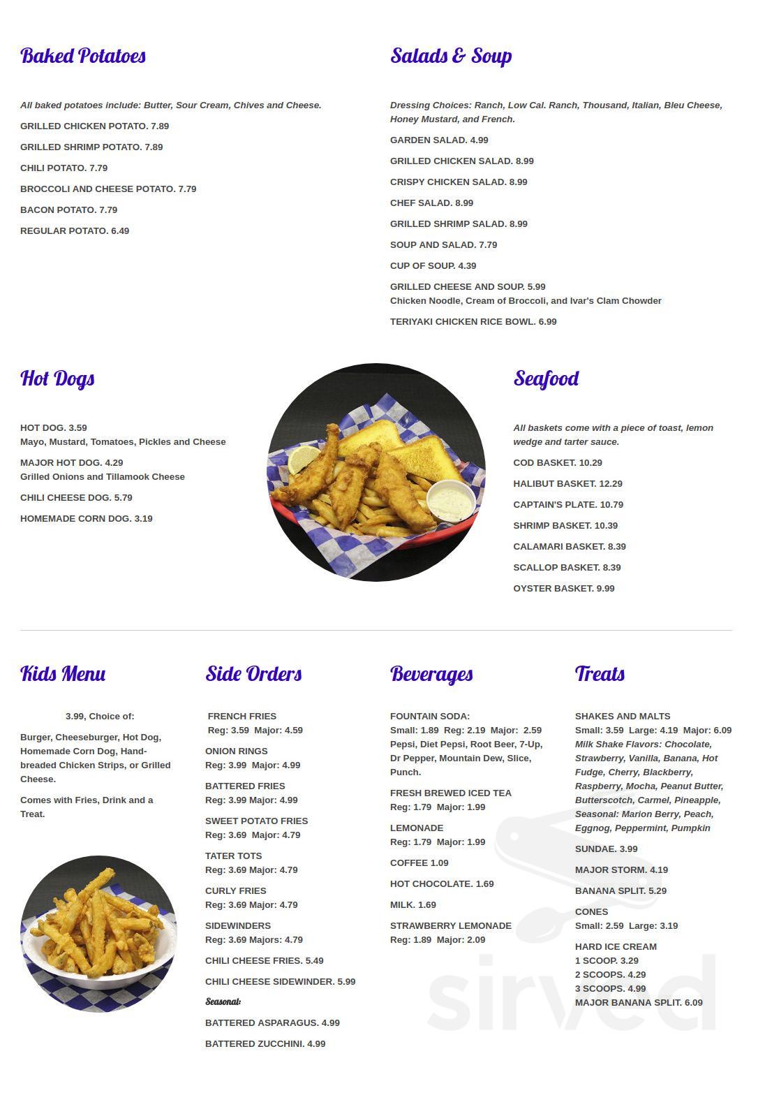 Major's Burgers on 3rd menu in Yakima, Washington, USA