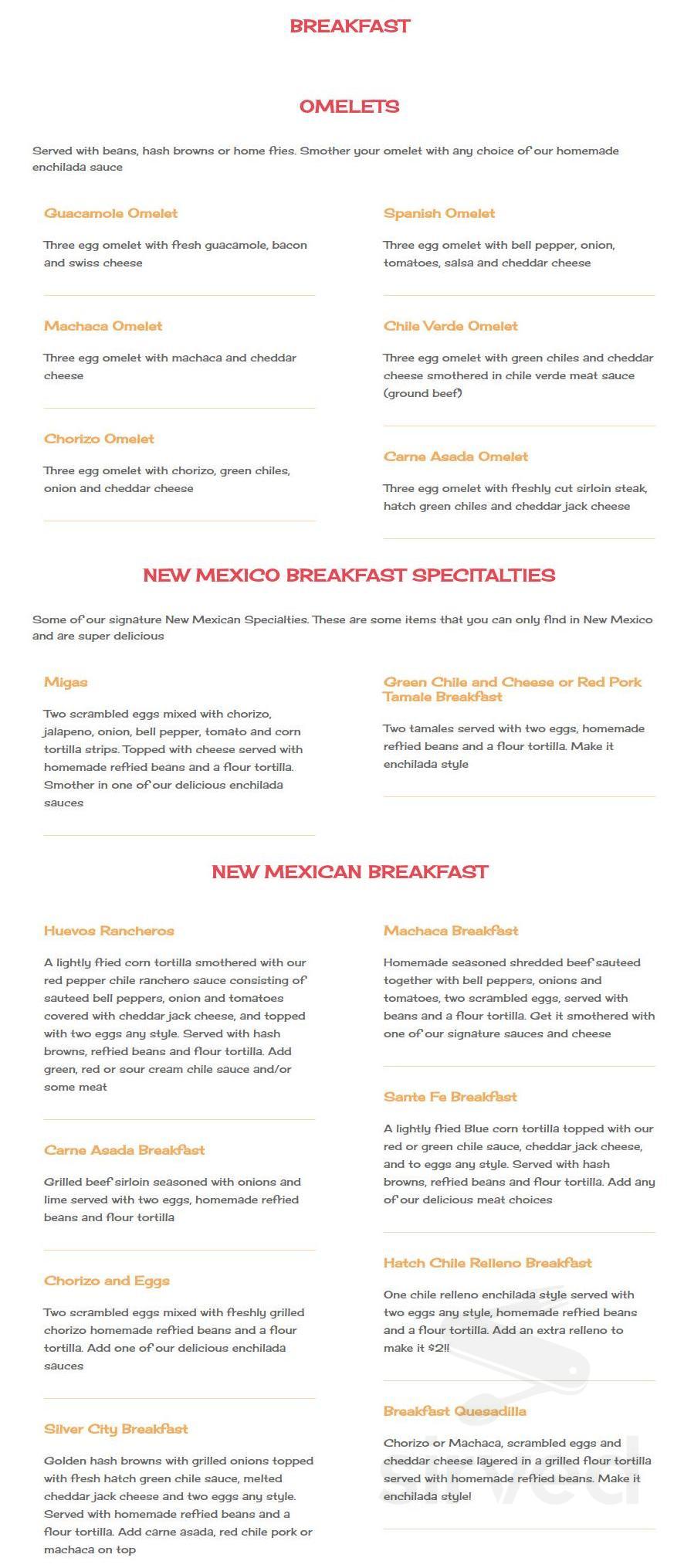 Menu for Poco & Moms Cantina - Tucson, AZ | Sirved