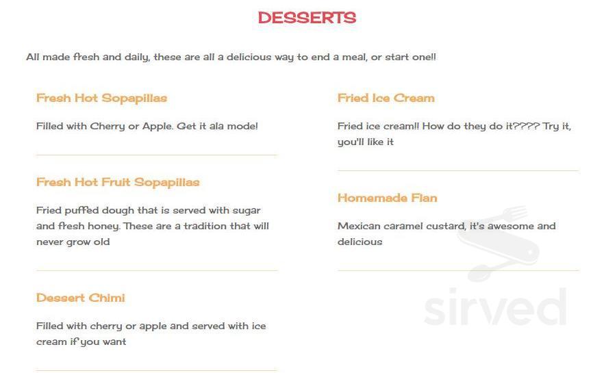 Poco & Moms Cantina menu in Tucson, Arizona, USA