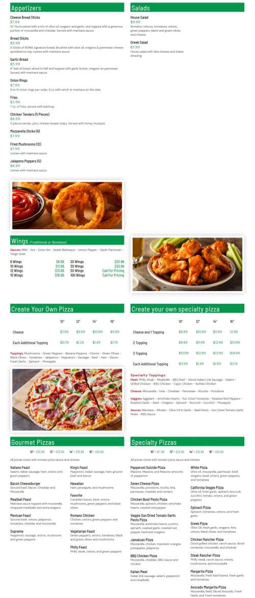 Romans Pizza menu in Nashville, Tennessee, USA