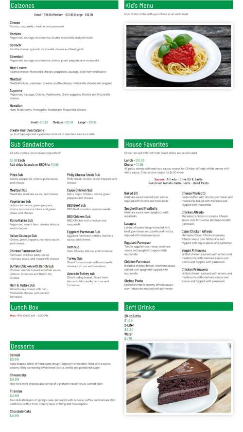 Romans Pizza menu in Nashville, Tennessee, USA