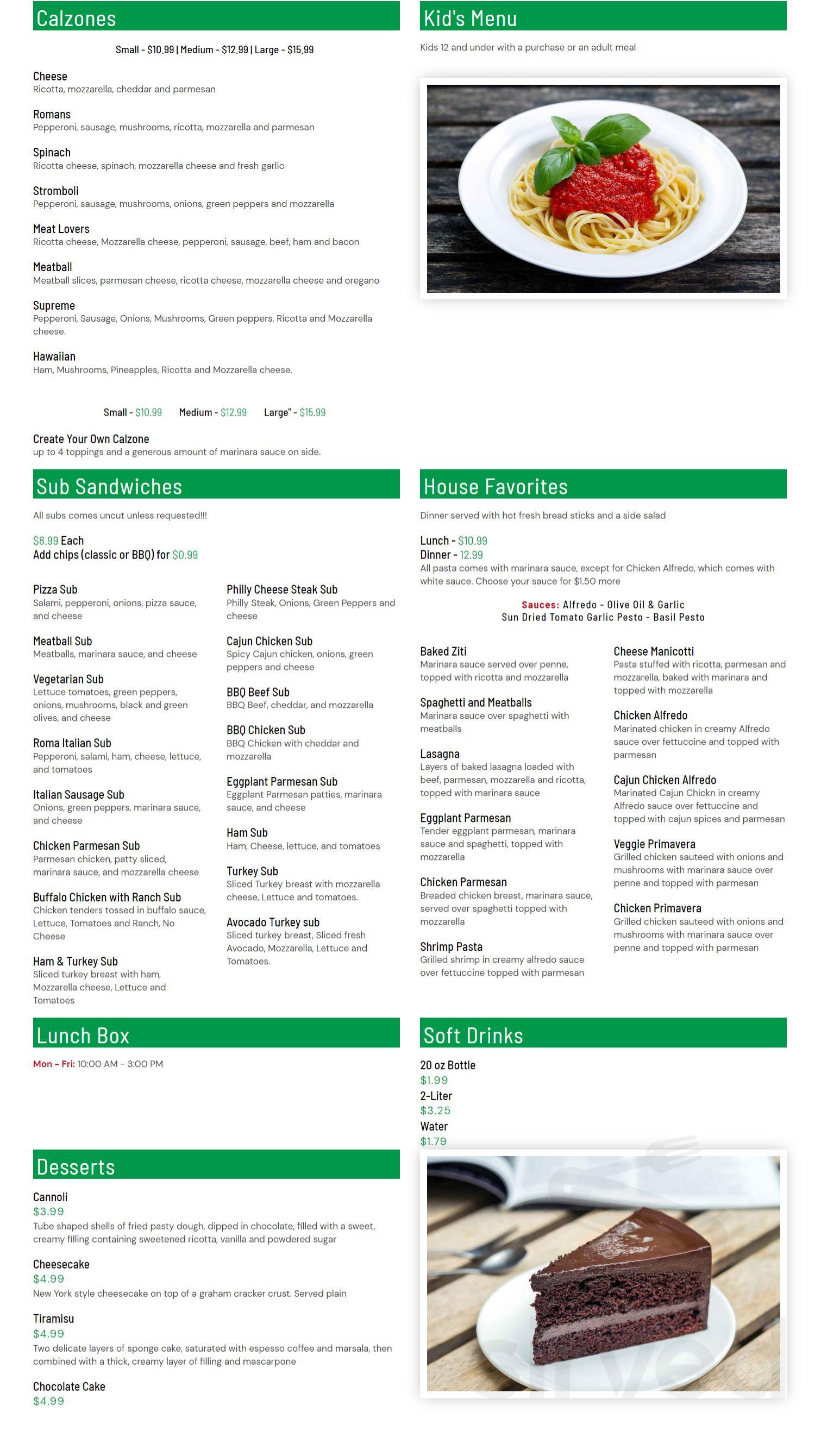 Romans Pizza menu in Nashville, Tennessee, USA