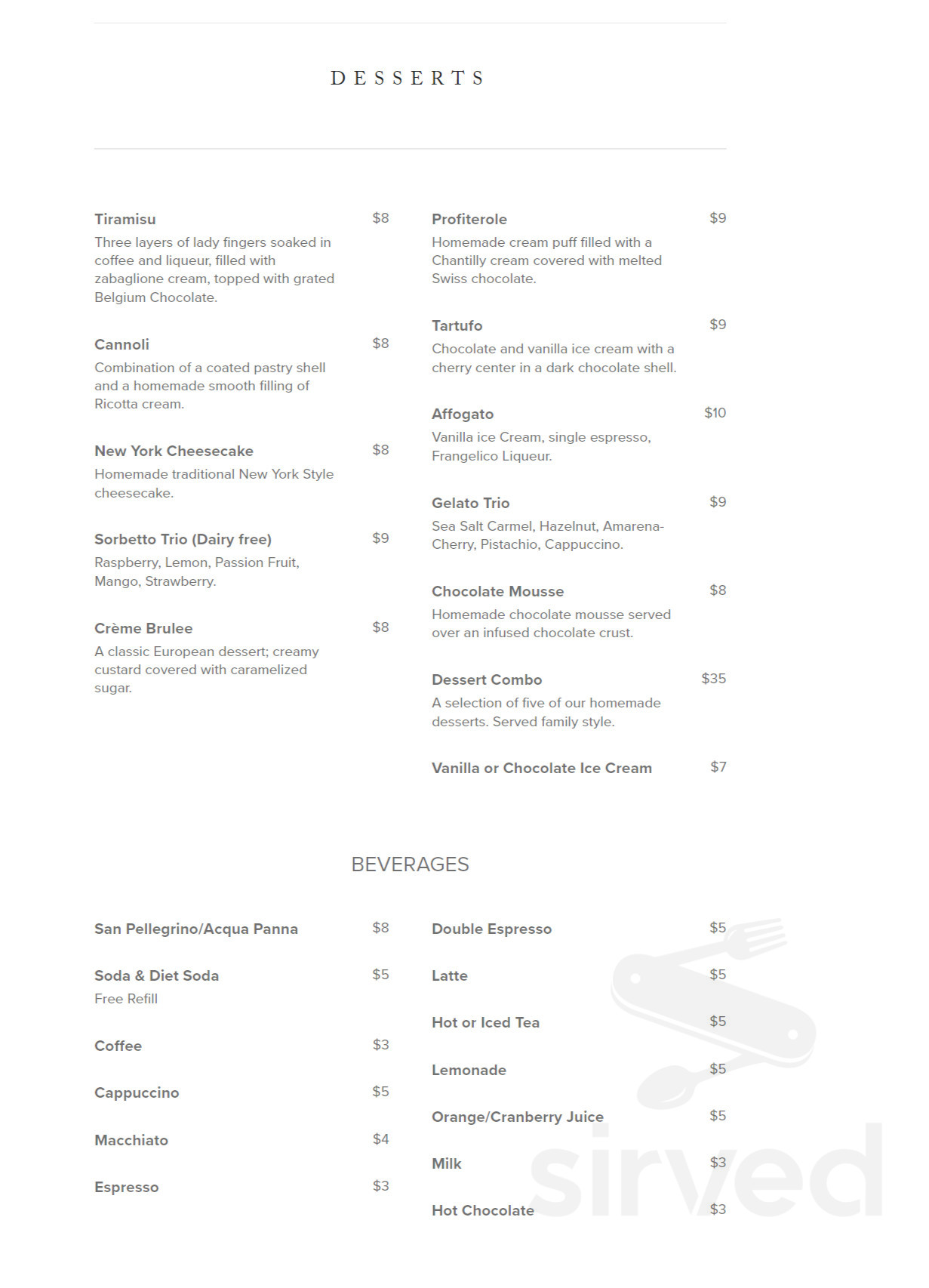 Bellini menu in Philadelphia, Pennsylvania, USA