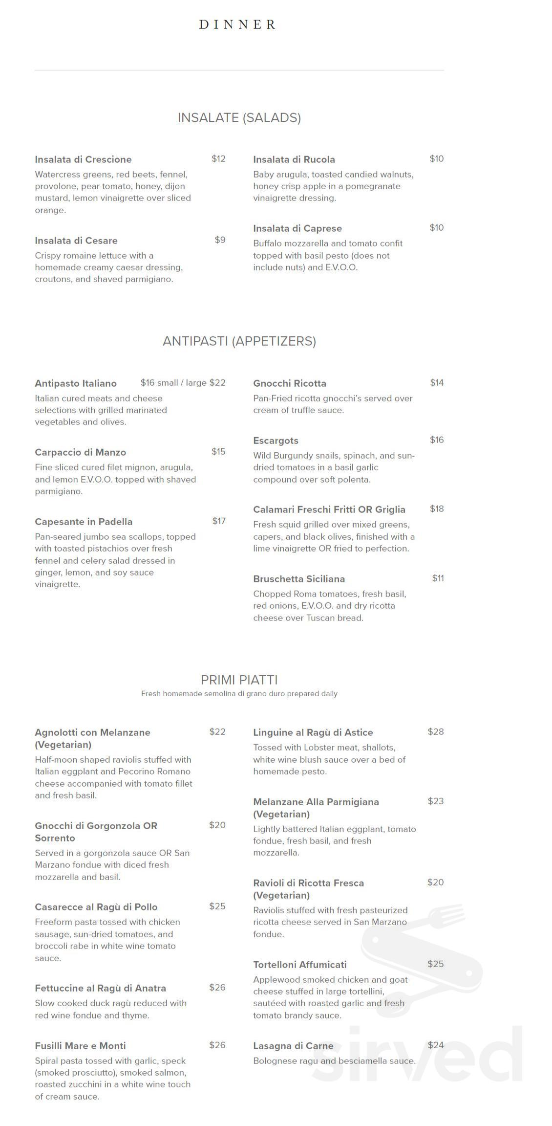 Bellini menu in Philadelphia, Pennsylvania, USA