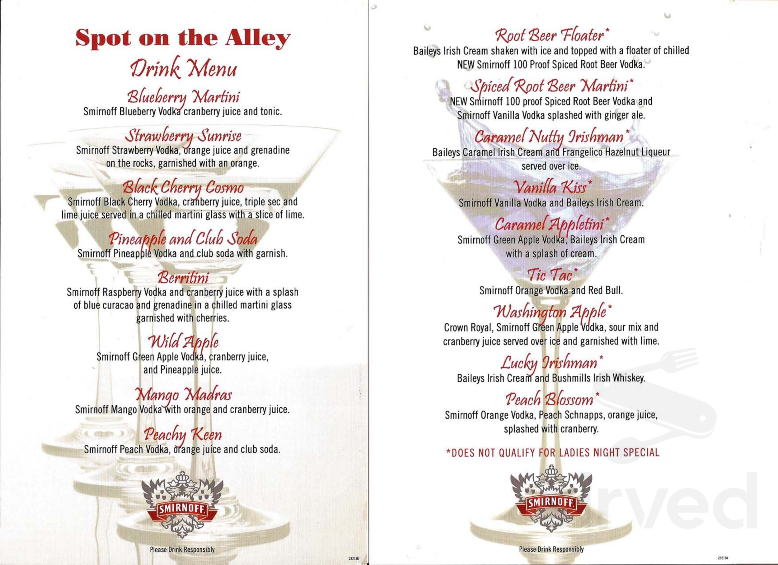The Spot on the Alley menu in Seneca, South Carolina, USA