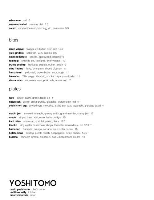 Yoshitomo menu in Omaha, Nebraska, USA