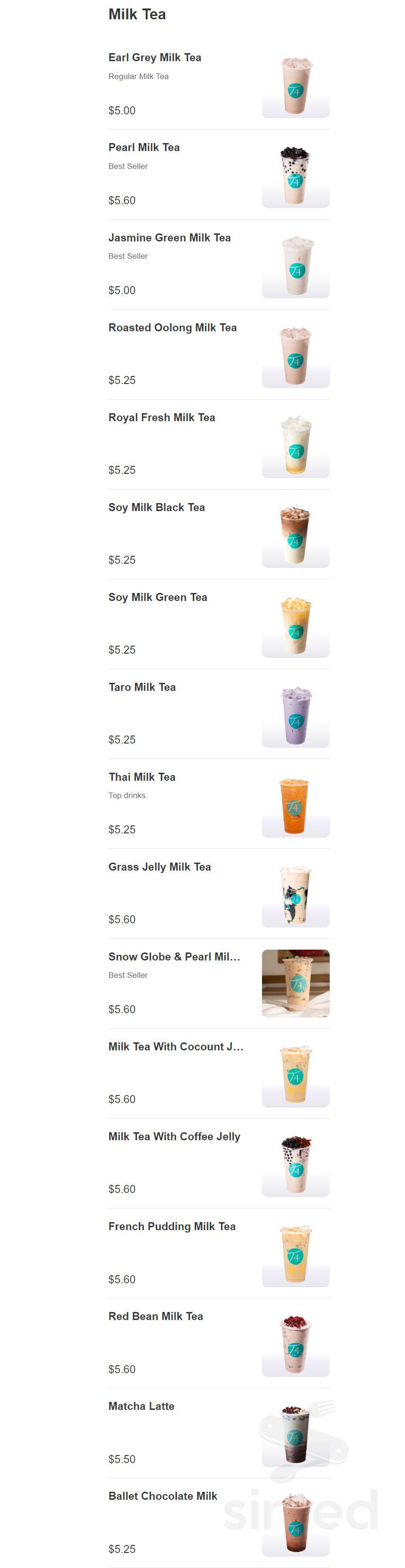 T4 menu in Walnut Creek, California, USA