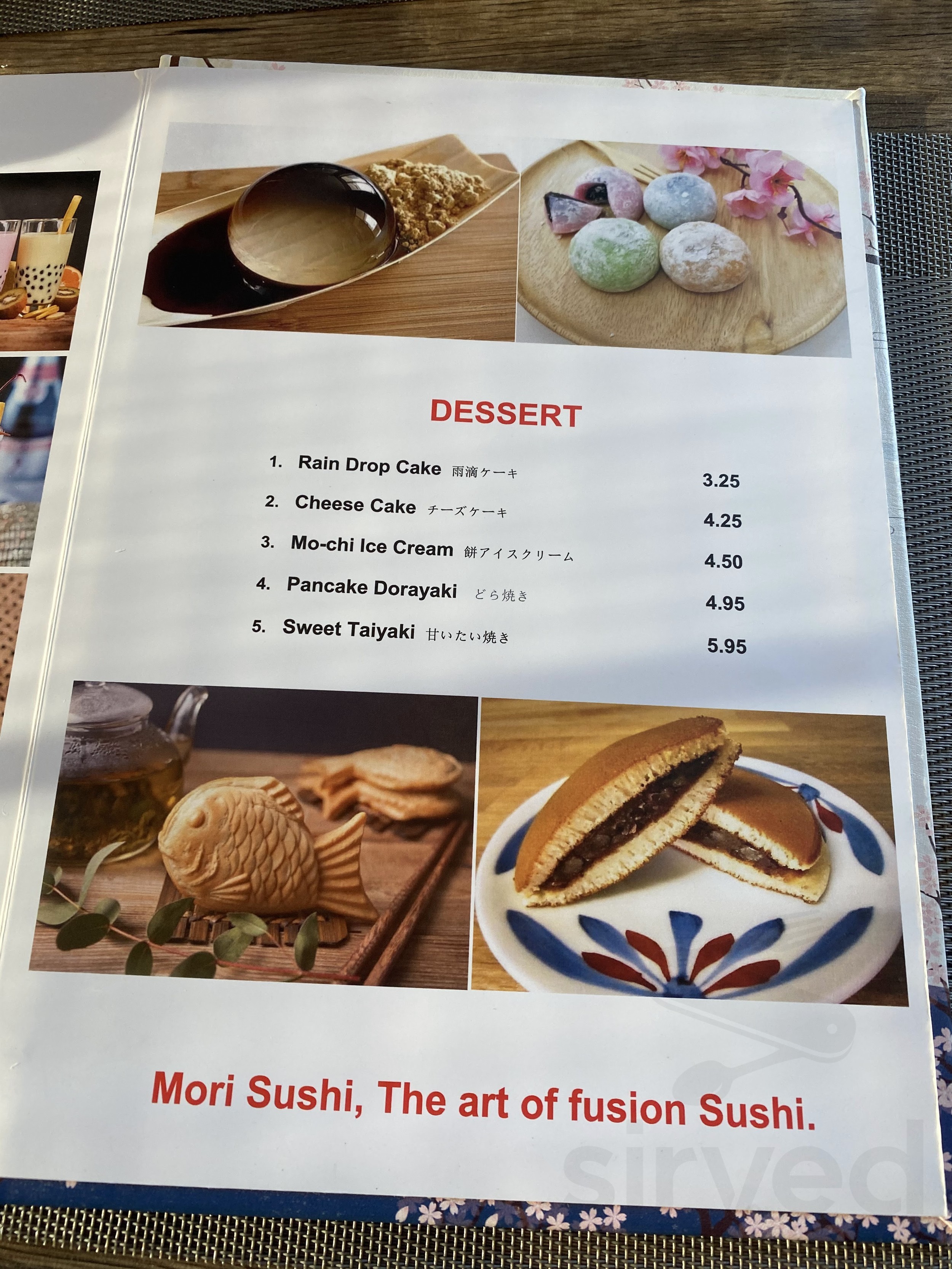 Mori Sushi menu in Indianapolis, Indiana, USA