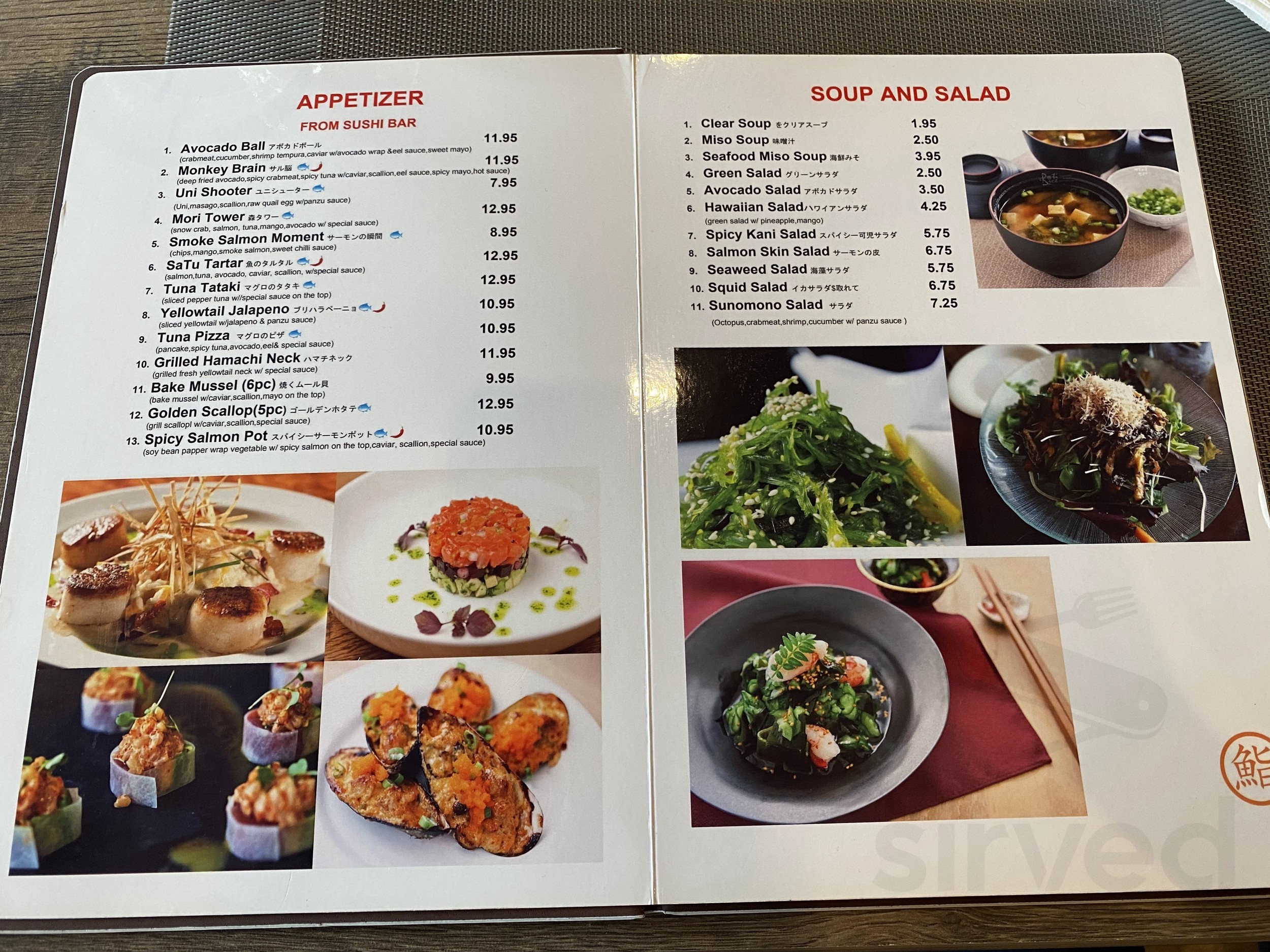 Mori Sushi menu in Indianapolis, Indiana, USA