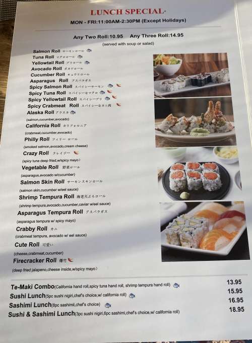 Mori Sushi menu in Indianapolis, Indiana, USA