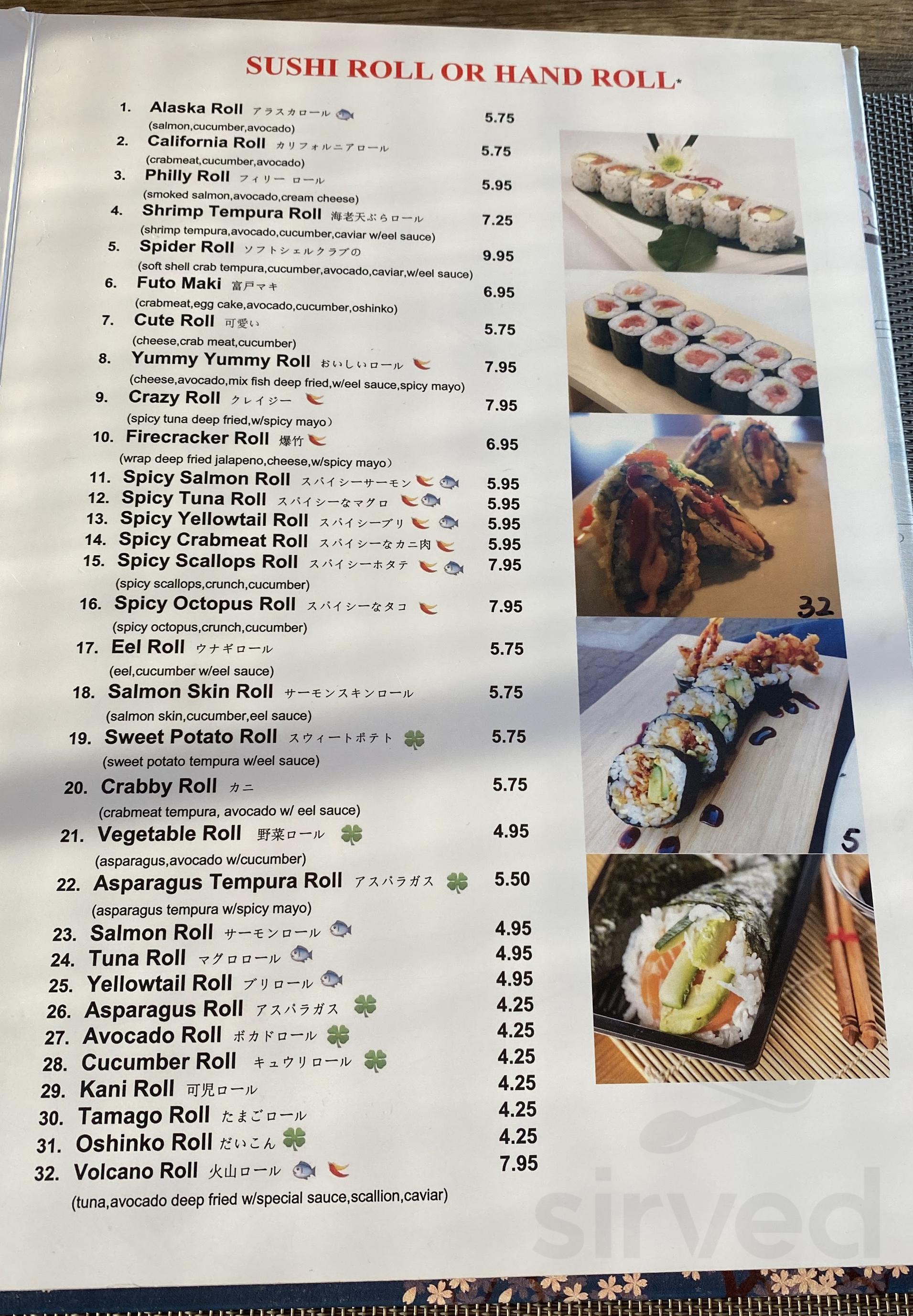 Mori Sushi menu in Indianapolis, Indiana, USA