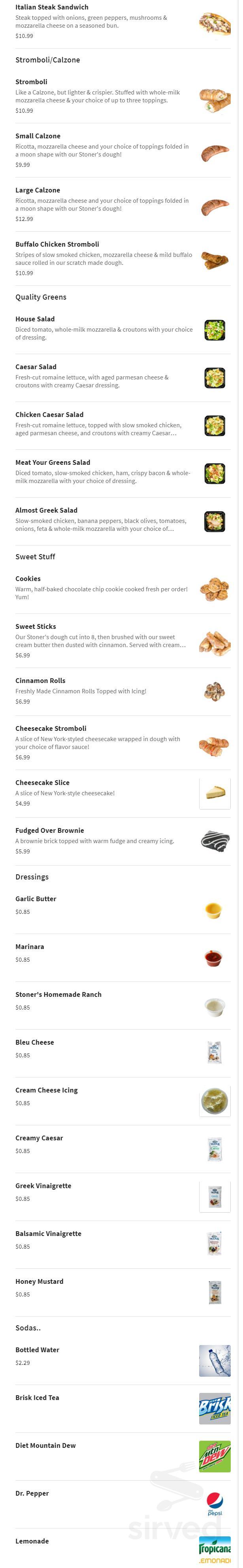 Stoner's Pizza Joint menu in Ravenel, South Carolina, USA