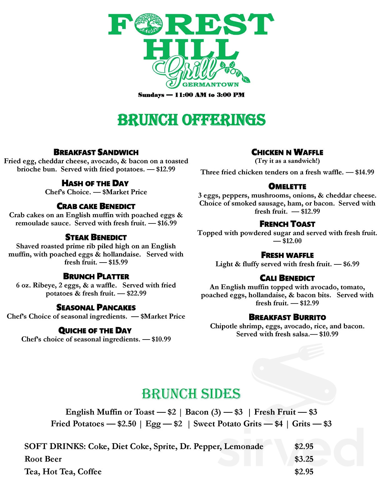 Menu - Germantown TN's Forest Hill Grill | Sirved